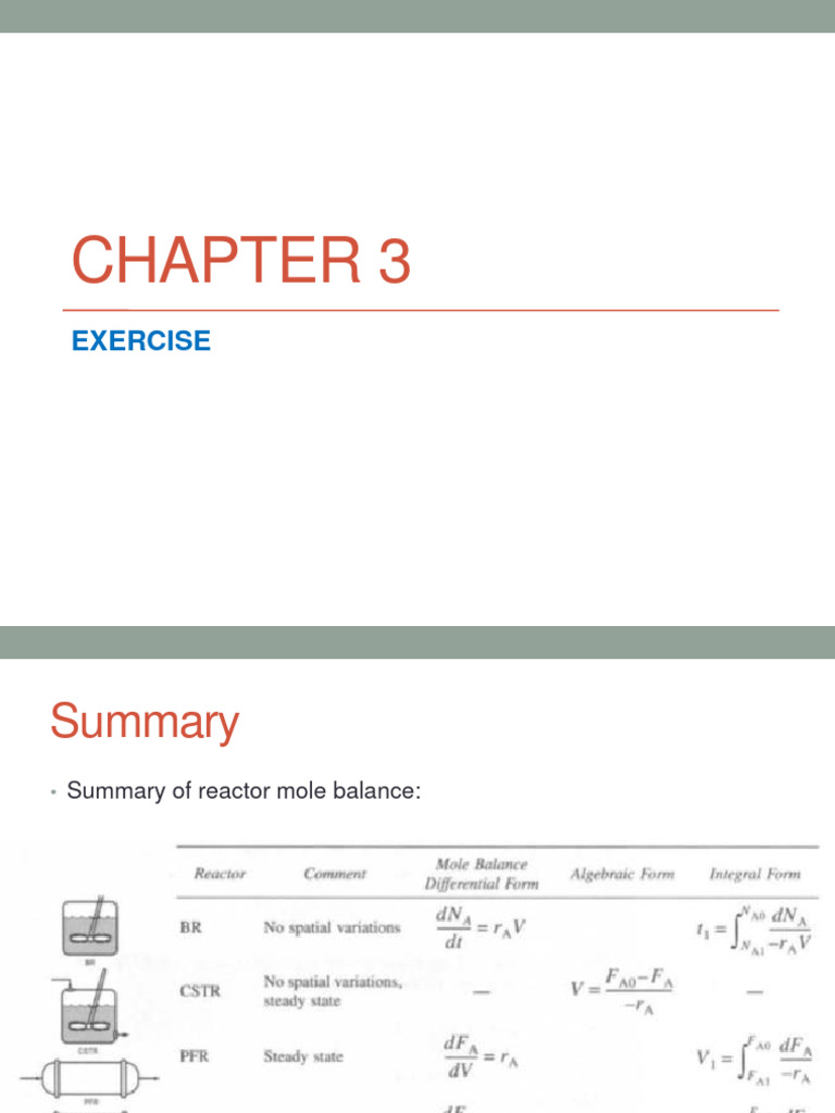 Chapter 3 - Exercise | PDF | Chemical Reactor | Volume