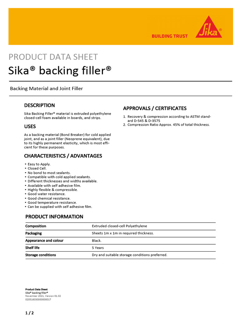 sika_backing_filler | PDF | Disclaimer | Toxicity