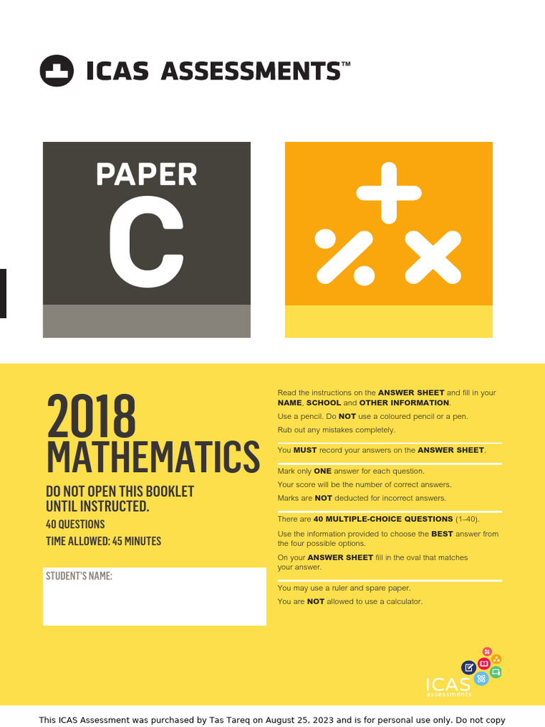 ICAS 2018 - MA - Paper - C - PP-PDFs | PDF | Numbers | Arithmetic