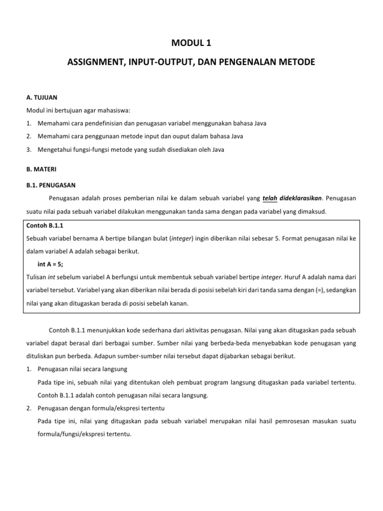 Modul 1 Assignment Input Output Dan Pengenalan Metode | PDF Modul 1 Assignment Input Output Dan Pengenalan Metode | PDF
