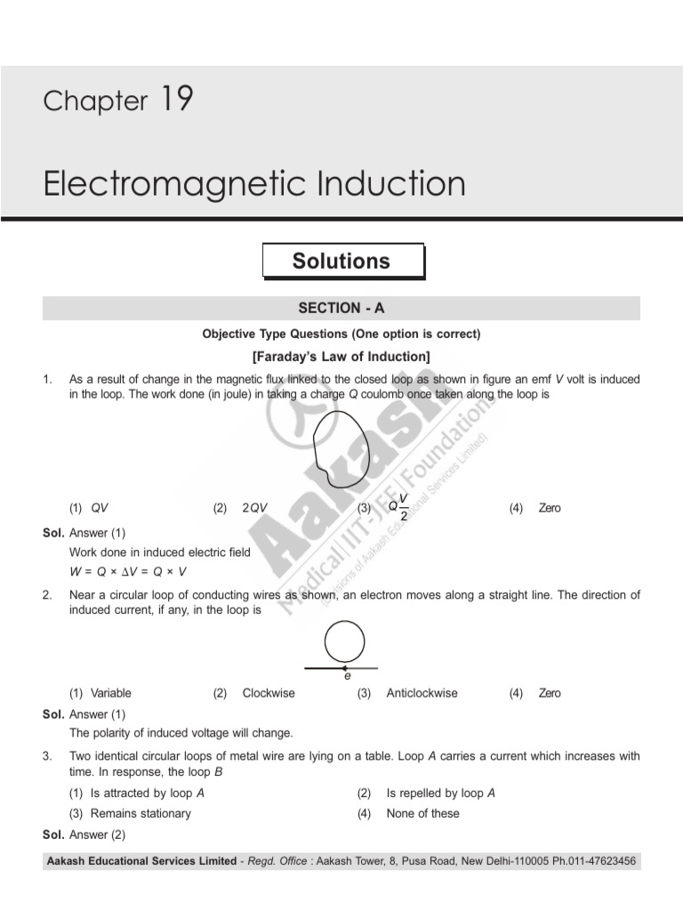 19 Electromagnetic Induction: Solutions | PDF