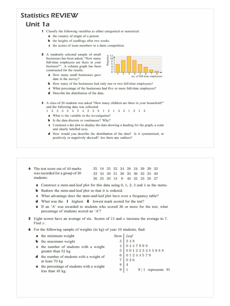 Math 10 Unit 1 Statistics REVIEW | PDF
