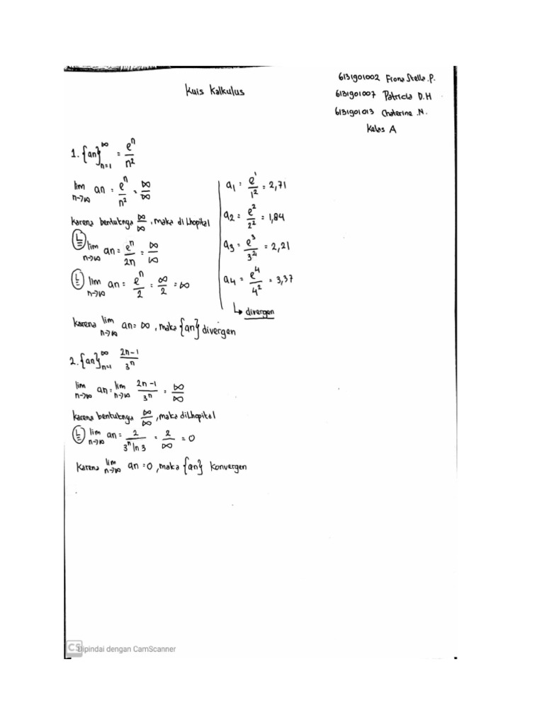 Kuis II - Kalkulus 2 Kelas A T. Industri | PDF