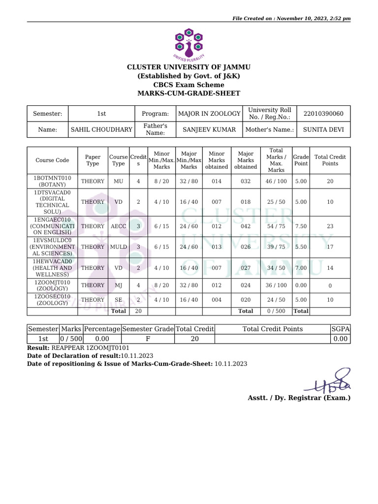 Cluster University of Jammu (Established by Govt. of J&K) CBCS Exam ...