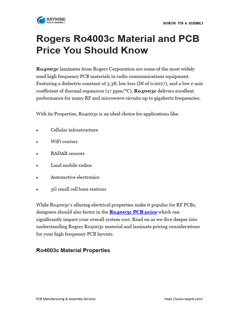 Rogers Ro4003c Material and PCB Price You Should Know | PDF | Printed ...