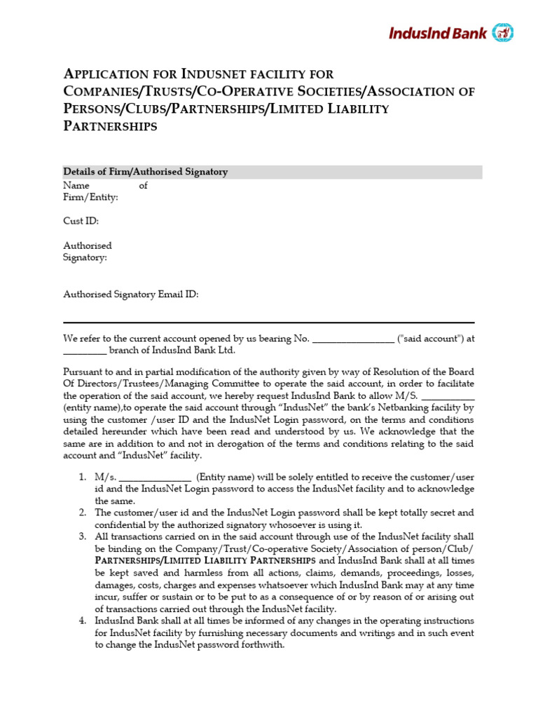 Application For Indusnet Facility | PDF | Business | Finance & Money ...