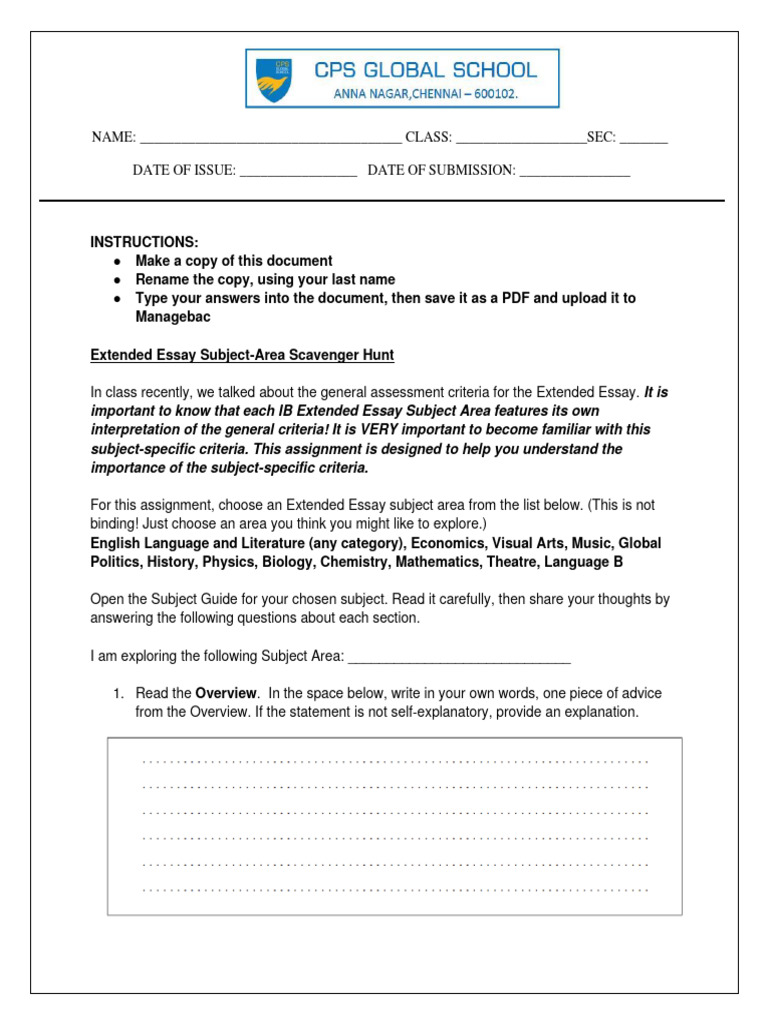 Extended Essay Subject-Area Scavenger Hunt | PDF | Career & Growth | Art