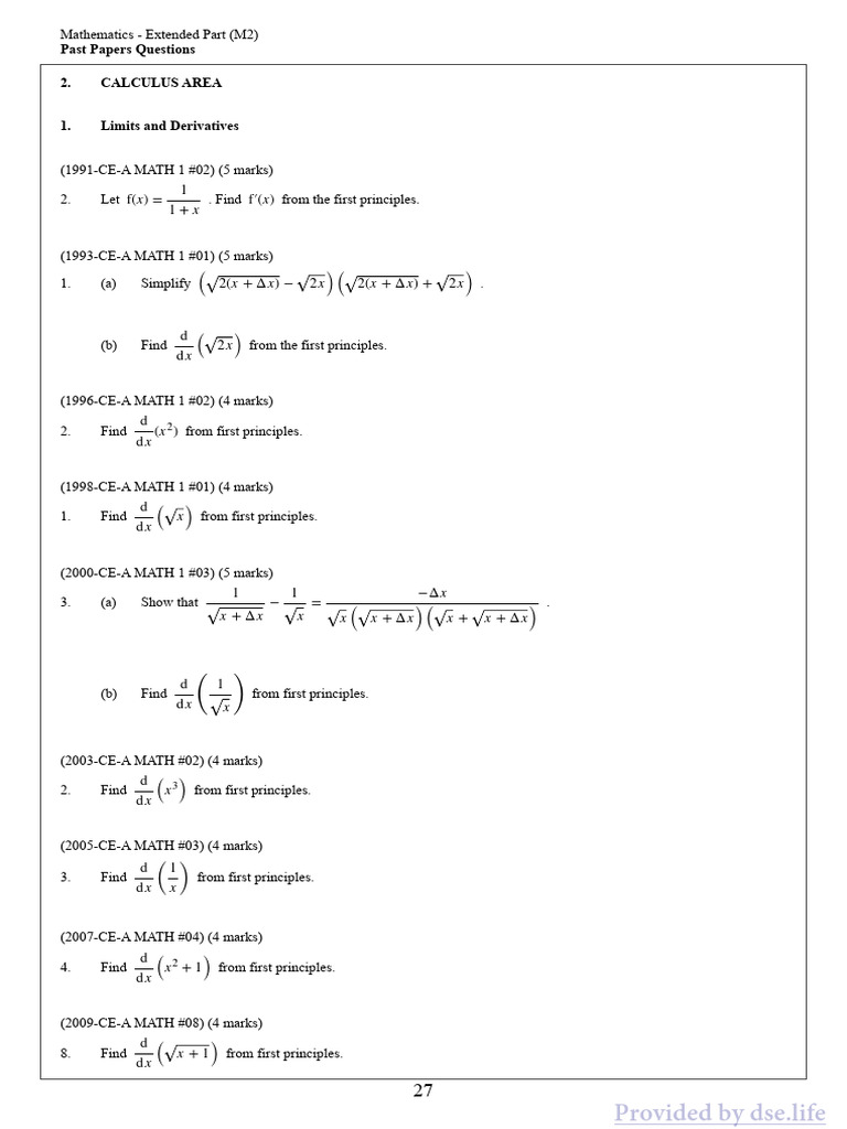 DSE M2 Limits and Derivatives Past Papers | PDF | Mathematics ...