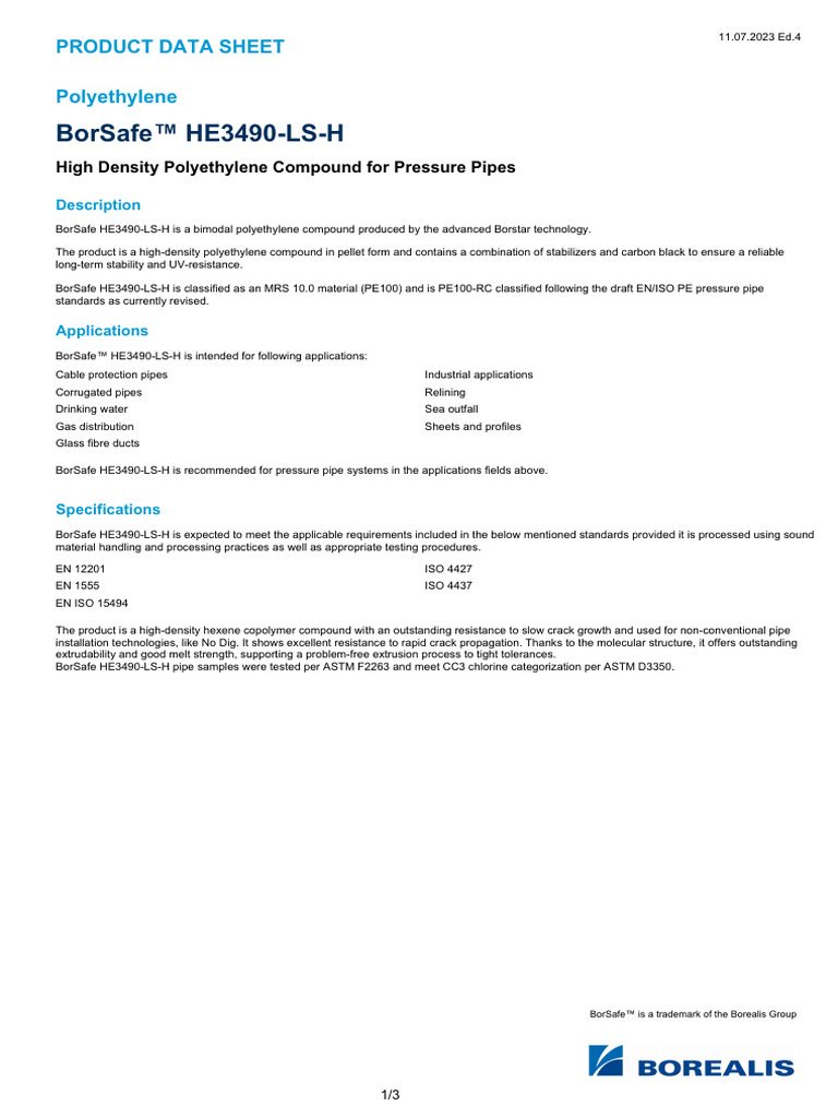 Pe100 Black He3490 Ls H | PDF | Polyethylene | Pipe (Fluid Conveyance)
