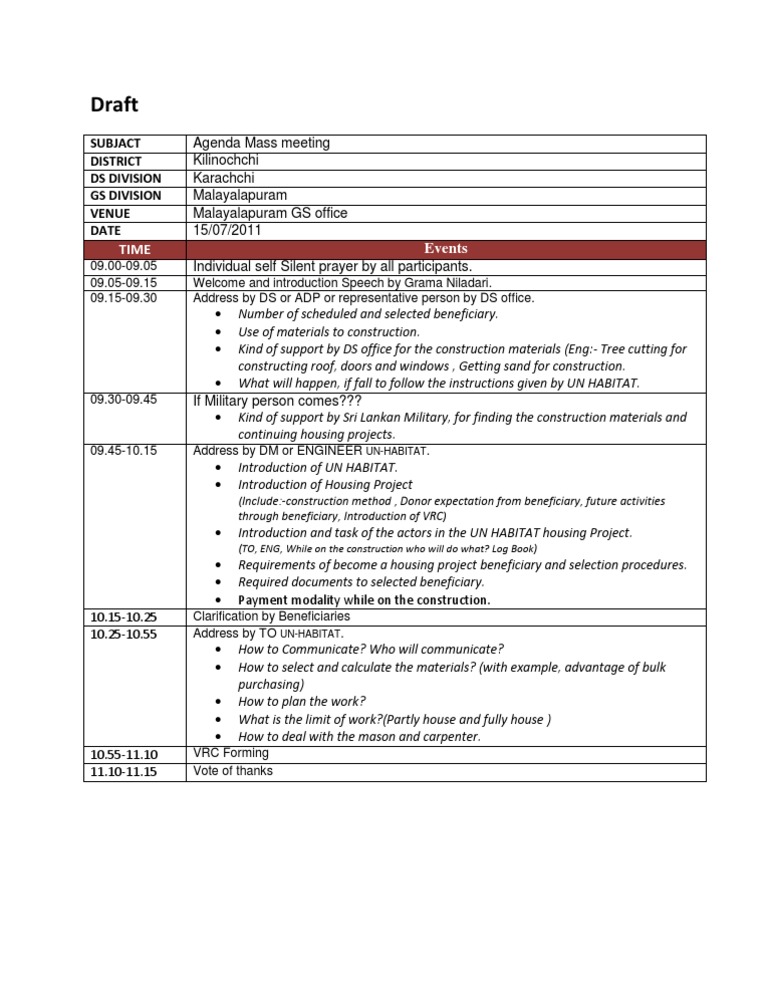 Kilinochchi Mass Meeting Agenda 2011 | PDF