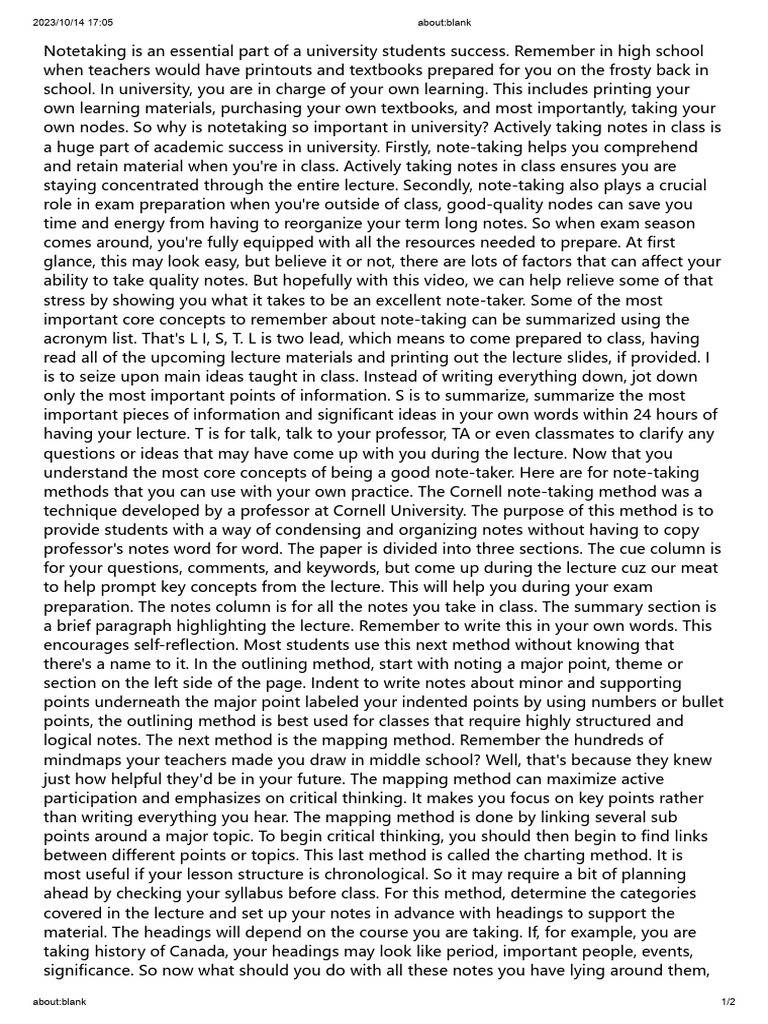 Note Taking Strategies | PDF | Communication | Education Theory