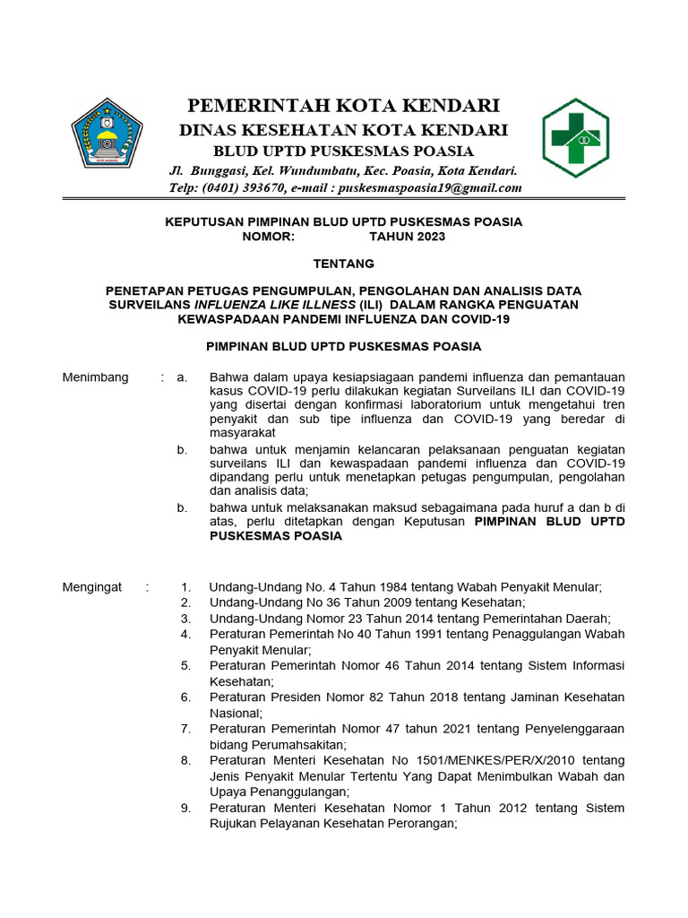 SK Tim Surveilans Ili Blud Uptd Puskesmas Poasia | PDF