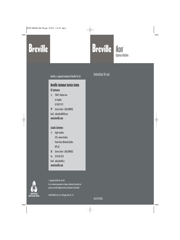 Breville IKON Espresso Maker | PDF | Coffee | Manufactured Goods
