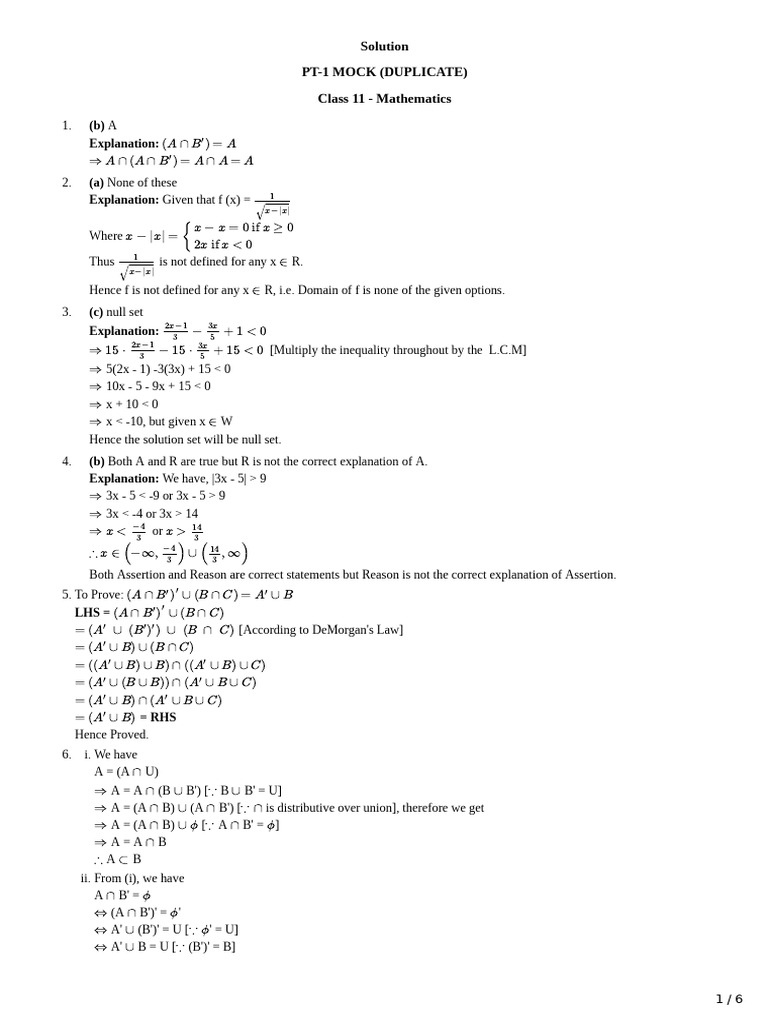 1th Mock Solution | PDF | Inequality (Mathematics) | Mathematical Objects