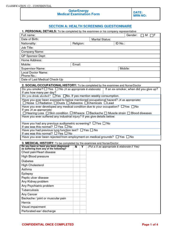 New Health Screening Medical Form | PDF