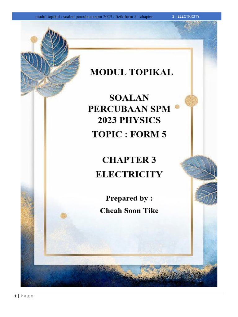 Physics F5 Chap 3 Electricity Modul SPM Percubaan 2022 CST Versi | PDF | Technology & Engineering