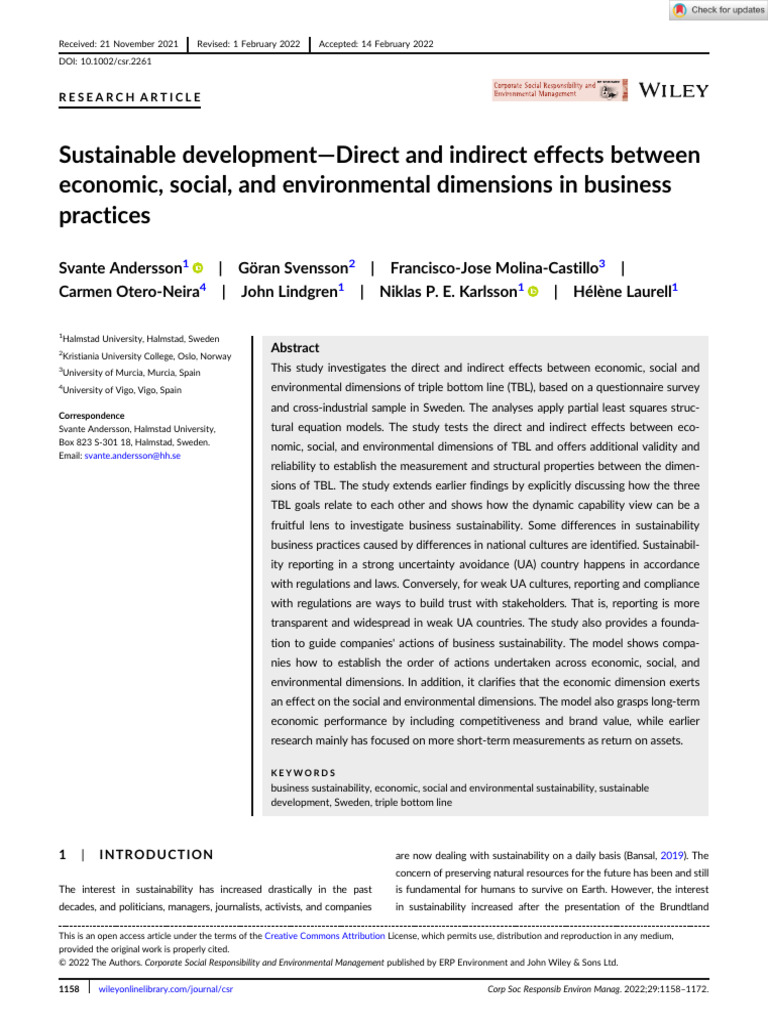 Corp Soc Responsibility Env - 2022 - Andersson - Sustainable ...