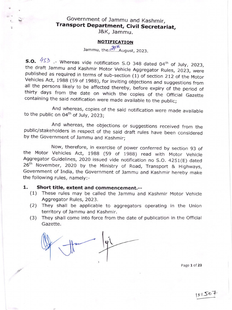 S.O. 453 Aggregator Rules 2023 | PDF | Technology & Engineering