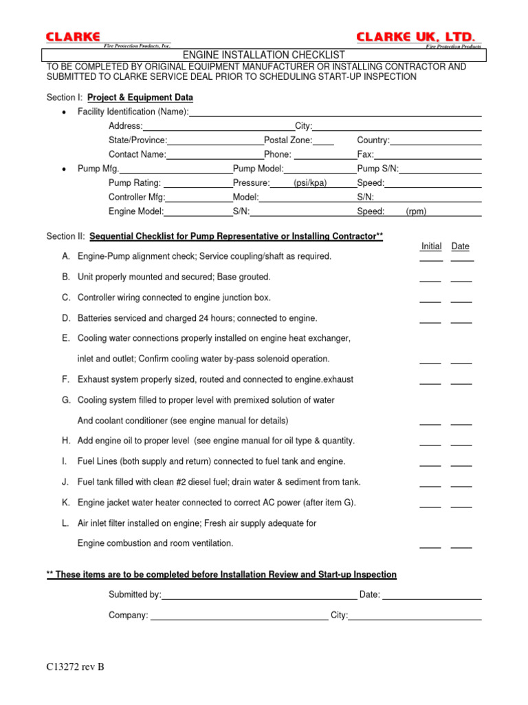 Pre Start-Up Checklist | Download Free PDF | Engines | Pump