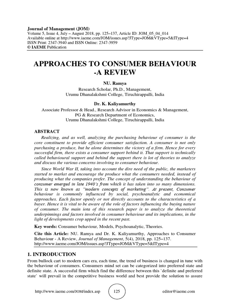 Approaches To Consumer Behaviour | PDF