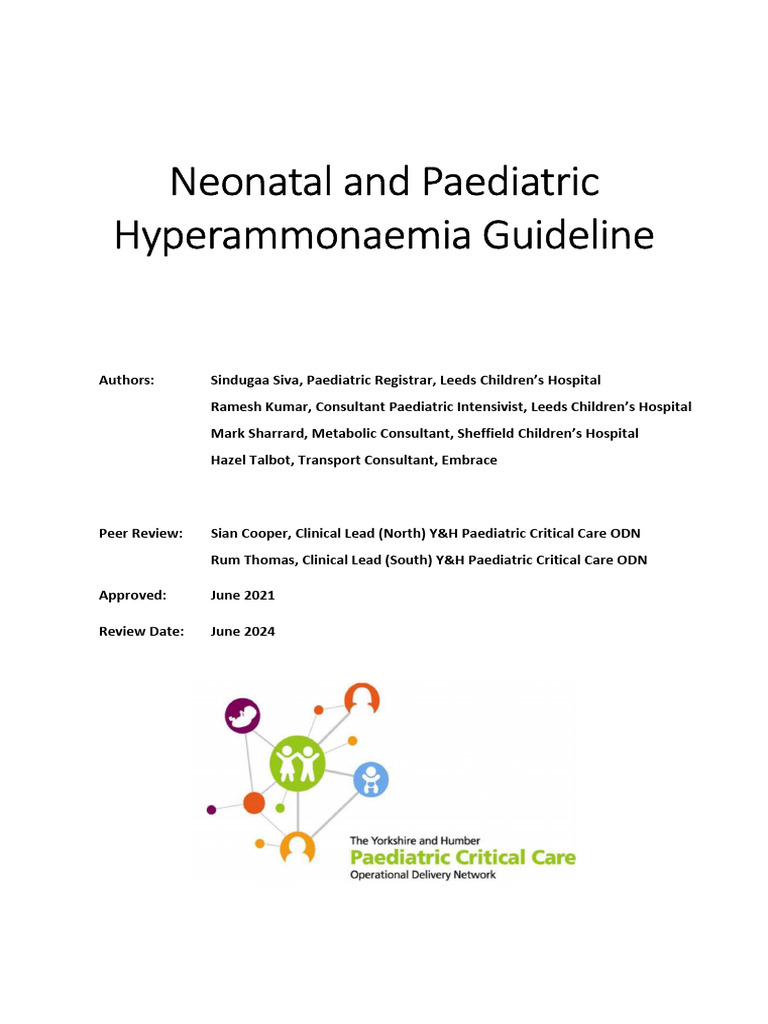 YH Neonatal Paediatric Hyperammonaemia Guideline | PDF | Intravenous ...