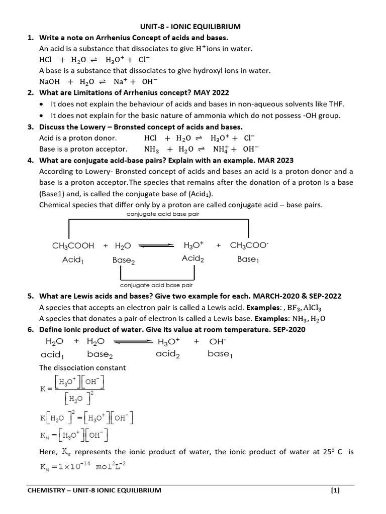Ionic Equilibrium Concepts in Chemistry | PDF | Acid | Ph