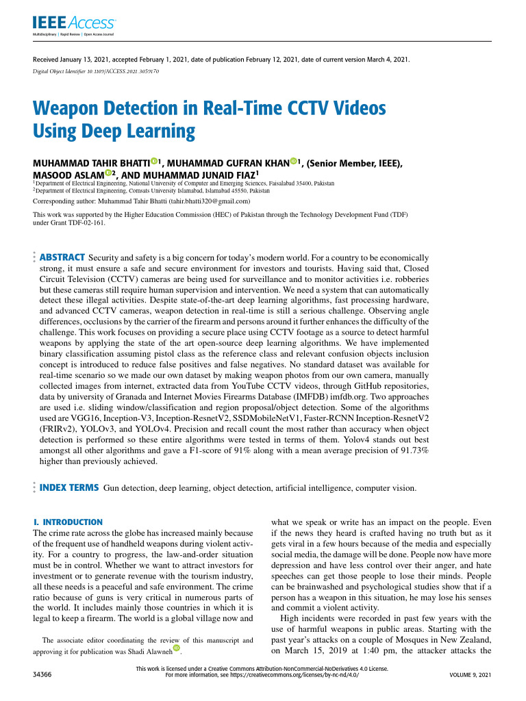 Weapon Detection in Real-Time CCTV Videos Using Deep Learning | PDF