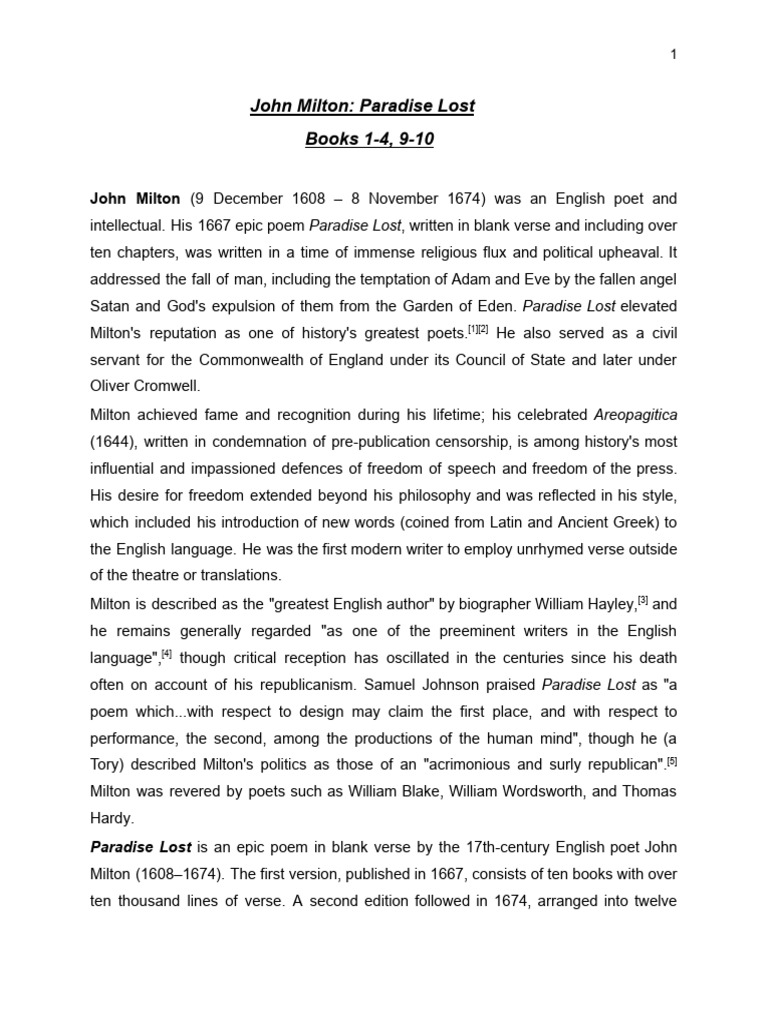 Milton's Epic: Paradise Lost | PDF