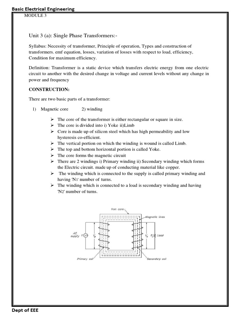 Unit Transformer Pdf Transformer Electromagnetic Induction