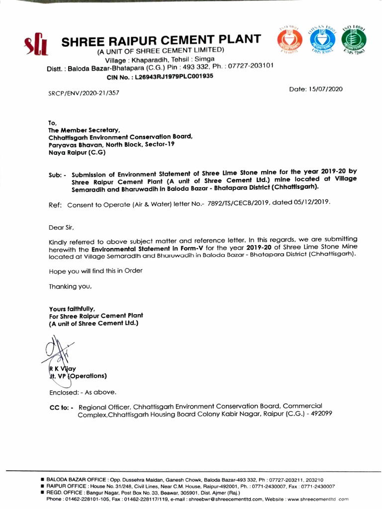 SRCP Mines Environment Statement Report 2019 20 | PDF | Waste | Hazardous Waste