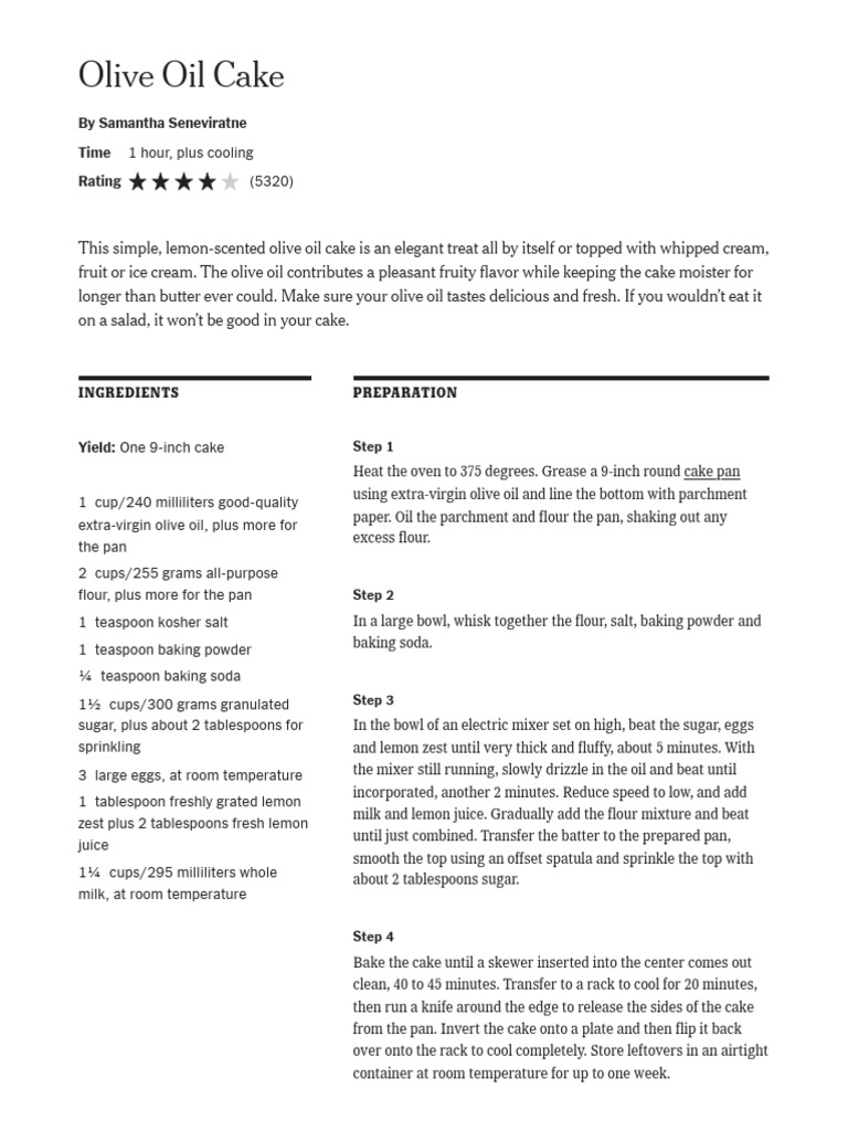 Olive Oil Cake Recipe - NYT Cooking | PDF