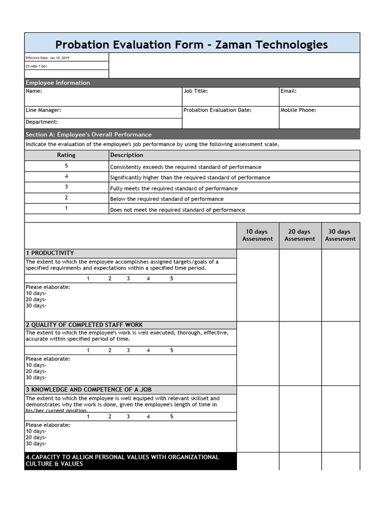 Probation Evaluation Form - 2 | PDF | Educational Assessment | Employment