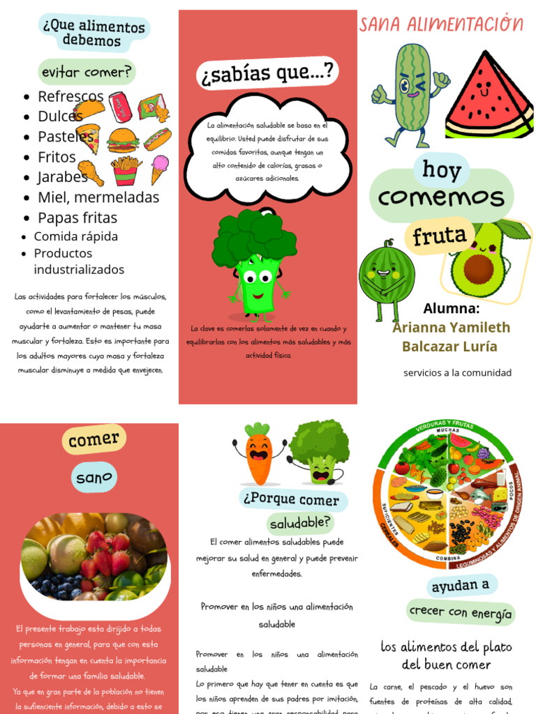 Folleto Tríptico Comida Fruta Infantil Divertido Multicolor | PDF | Alimentos | Nutrición