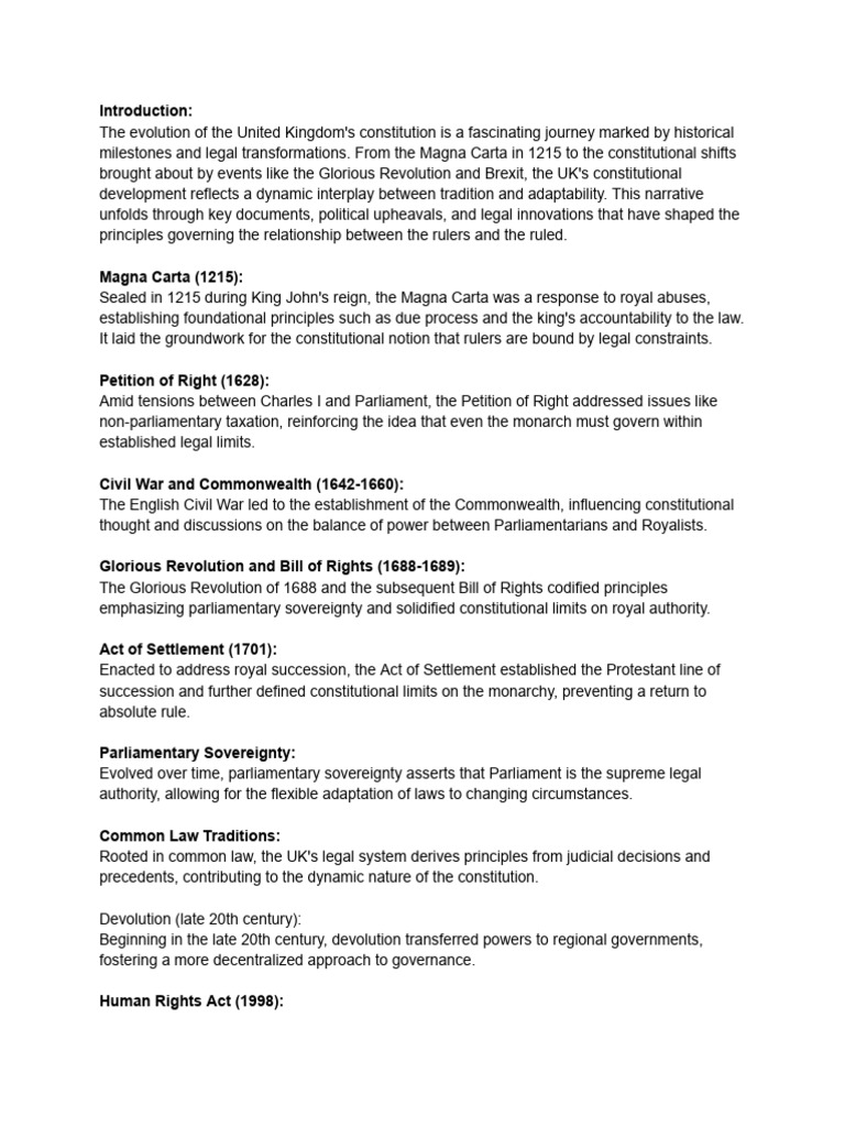 Evolution of UK Constitution | PDF | English Civil War | Constitution