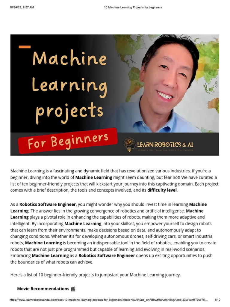 10 Machine Learning Projects For Beginners | PDF