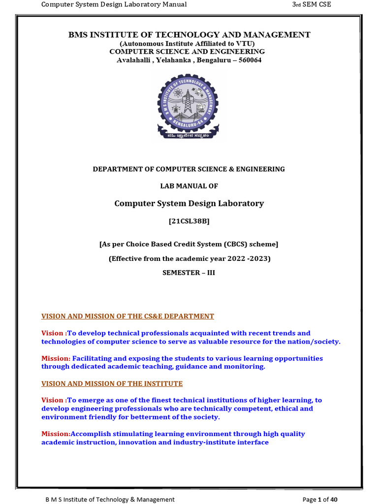 CSD Lab Manual v1 | PDF | Electronics | Computer Architecture