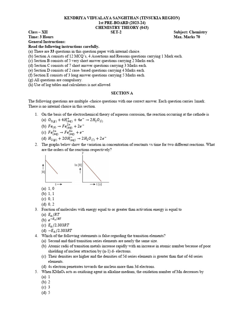 Question Paper and Marking Scheme of Chemistry | PDF | Teaching Methods & Materials | Technology ...