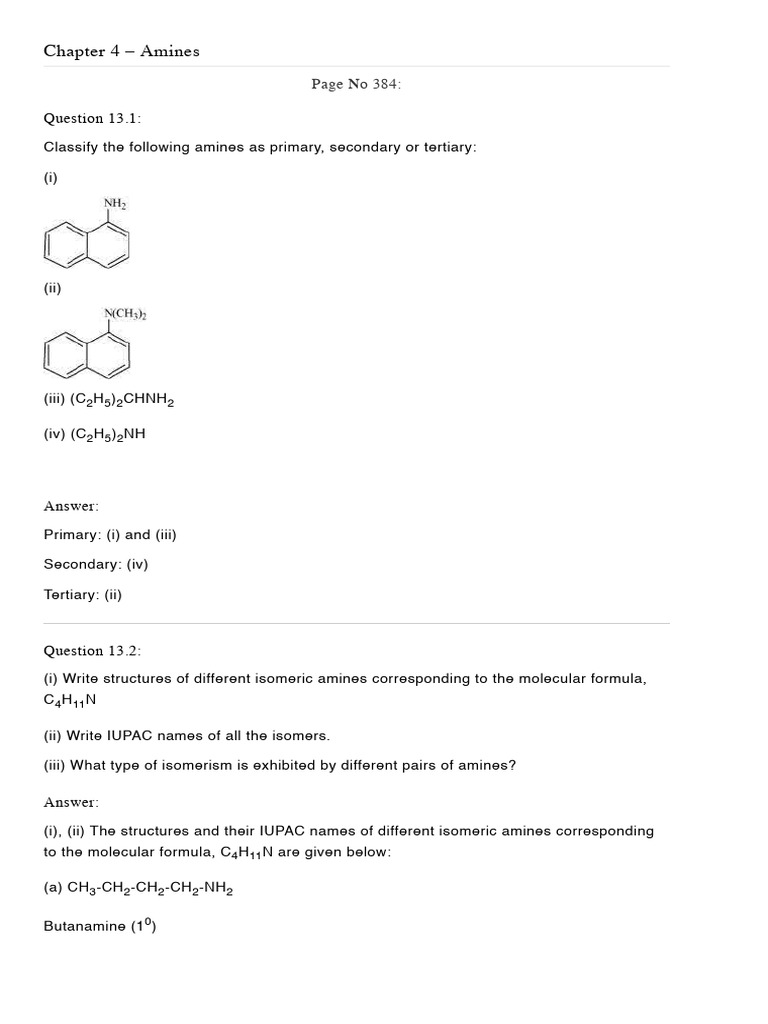 Amines-Ncert Solutions | PDF | Amine | Acid