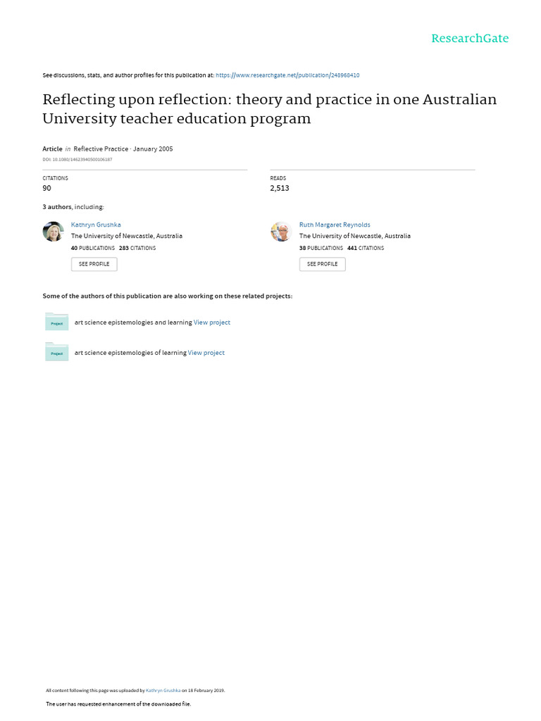 Reflection Upon Reflection Theory and Practice in One Australian University Teacher Education ...