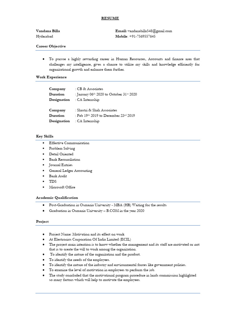 Vandana Resume HR | PDF