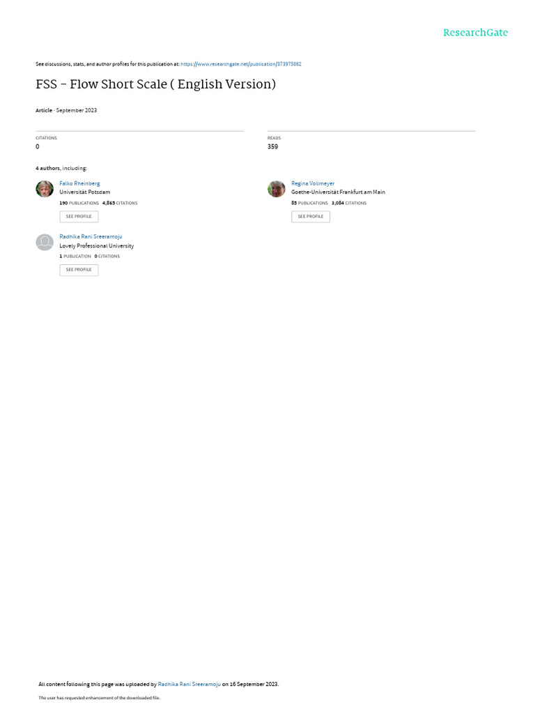 FSS FlowShortScaleEnglishVersion | PDF | Flow (Psychology) | Validity ...