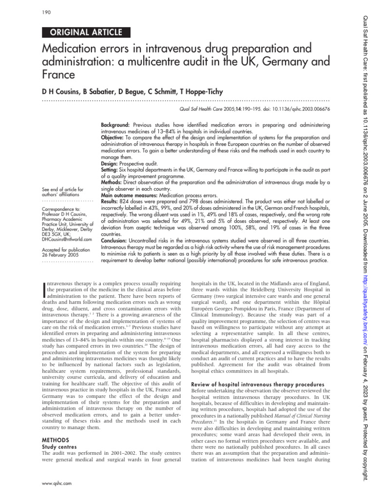 Medication Errors in Intravenous Drug Preparation and Administration: A ...