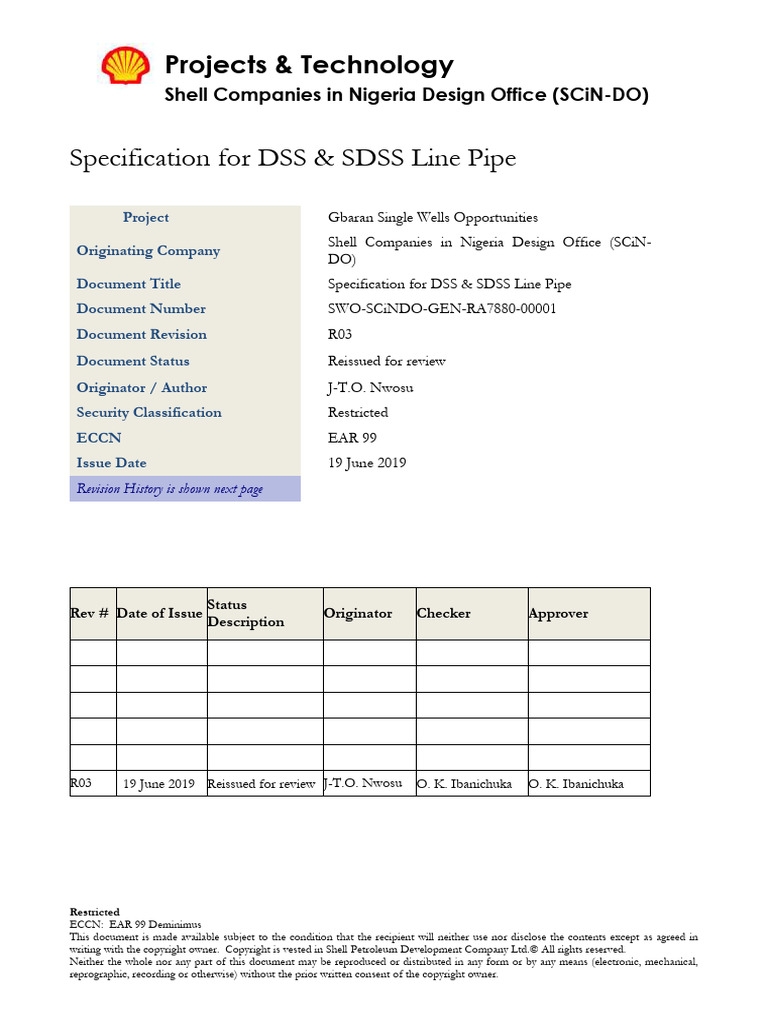GEN-RA7880-00001-R03 Specification For SDSS DSS Line Pipe | PDF | Pipe (Fluid Conveyance ...
