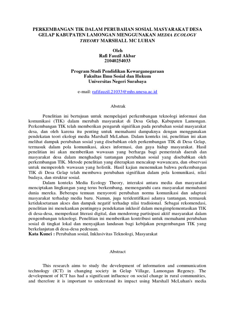 Perkembangan Tik Dalam Perubahan Sosial Masyarakat Desa Gelap Kabupaten ...