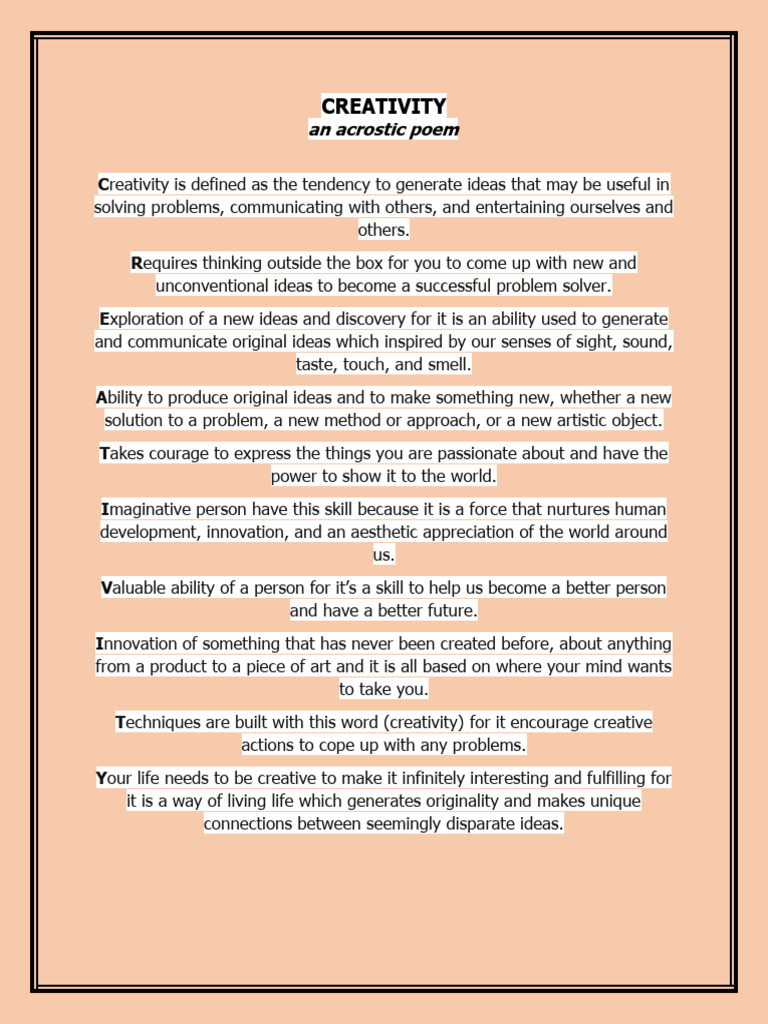 CREATIVITY - Acrostic Poem | PDF | Self-Improvement