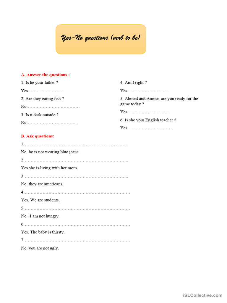 Yes-No-Questions (Using The Verb To Be) | PDF