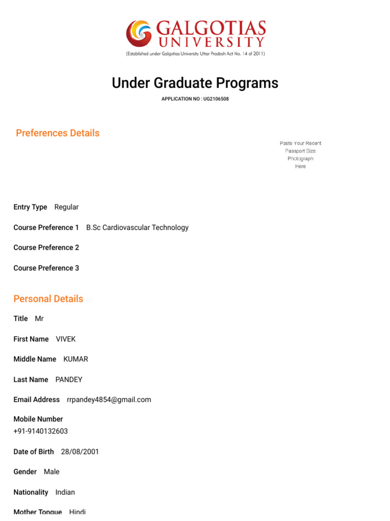 Galgotia University Application Form | PDF