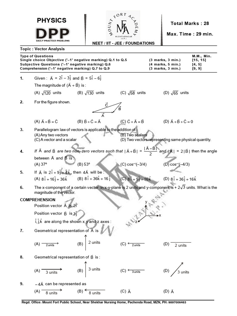 DPP - Vector Analysis (MFA) | PDF | Euclidean Vector | Euclidean Geometry
