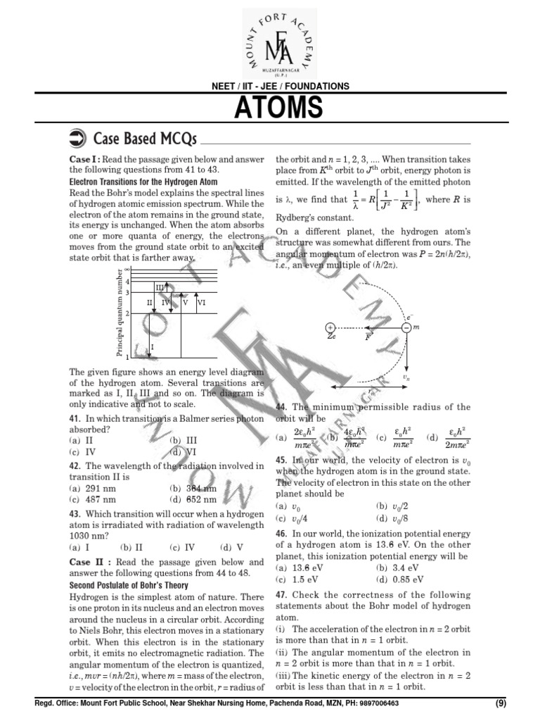 Atom Sub Ques MFA | PDF | Electron | Atoms