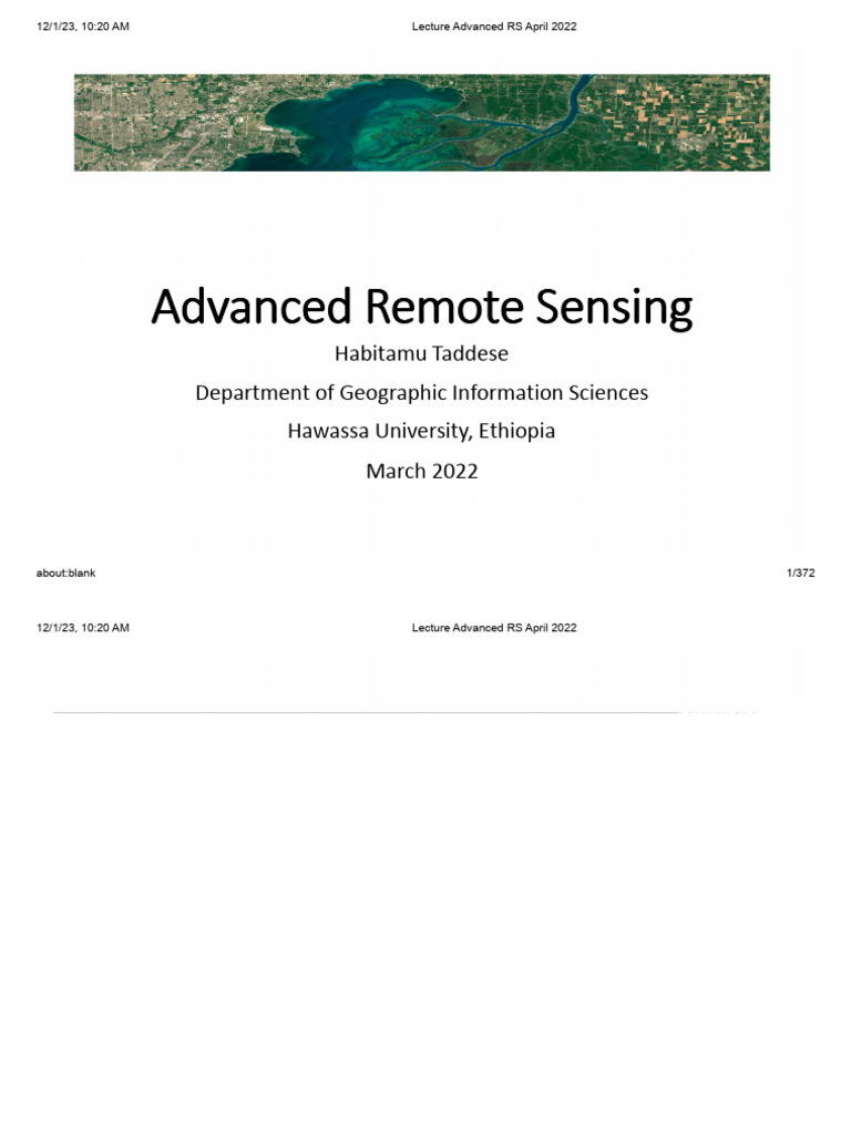 Lecture Advanced RS April 2022 | PDF | Remote Sensing | Satellite Imagery